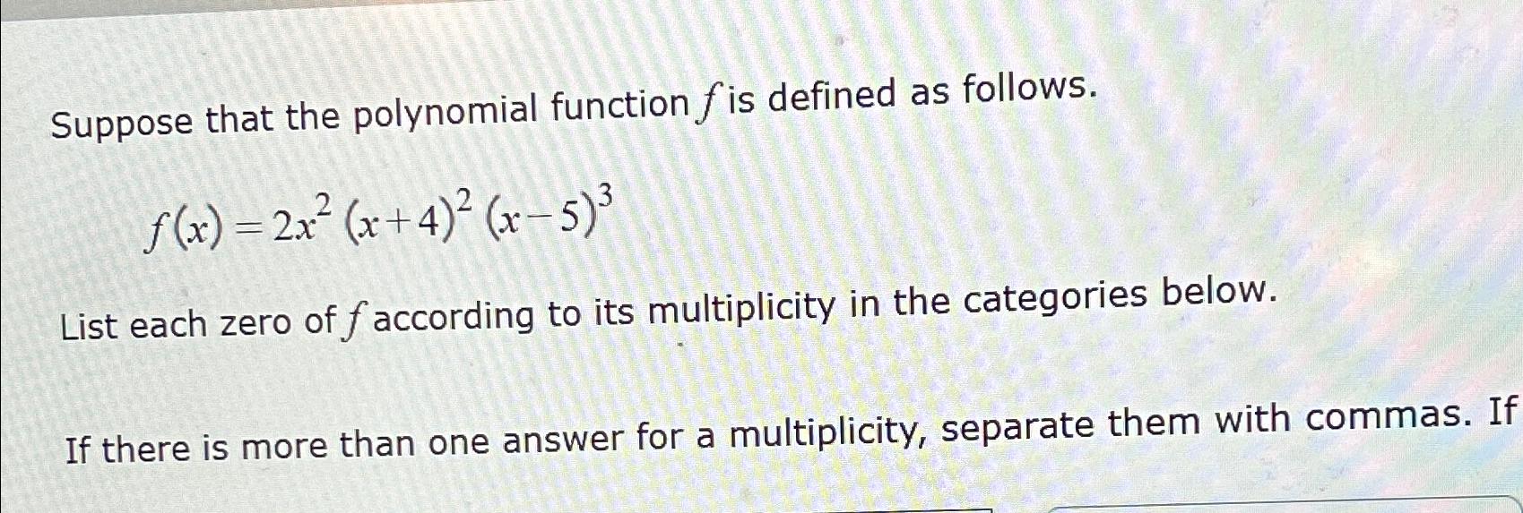 Solved Suppose that the polynomial function f ﻿is defined as | Chegg.com