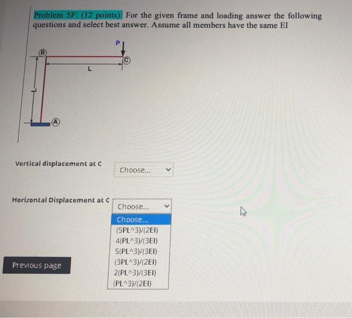Solved Problem 5F: (12 points). For the given frame and | Chegg.com