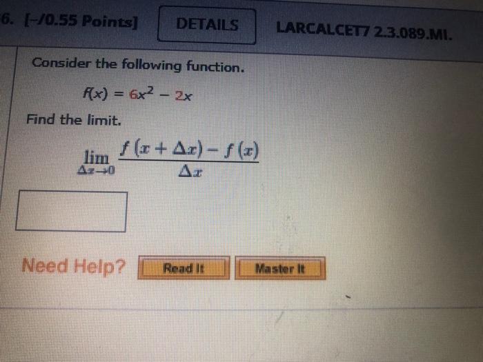 Solved Consider the following function. f(x)=6x2−3x Find the | Chegg.com