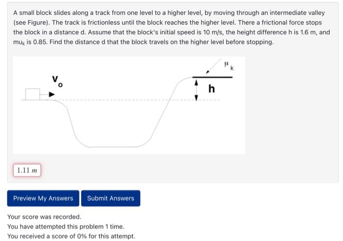 Solved A small block slides along a track from one level to | Chegg.com