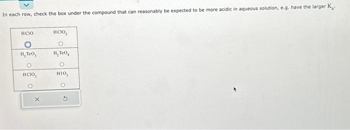 In each row, check the box under the compound that | Chegg.com