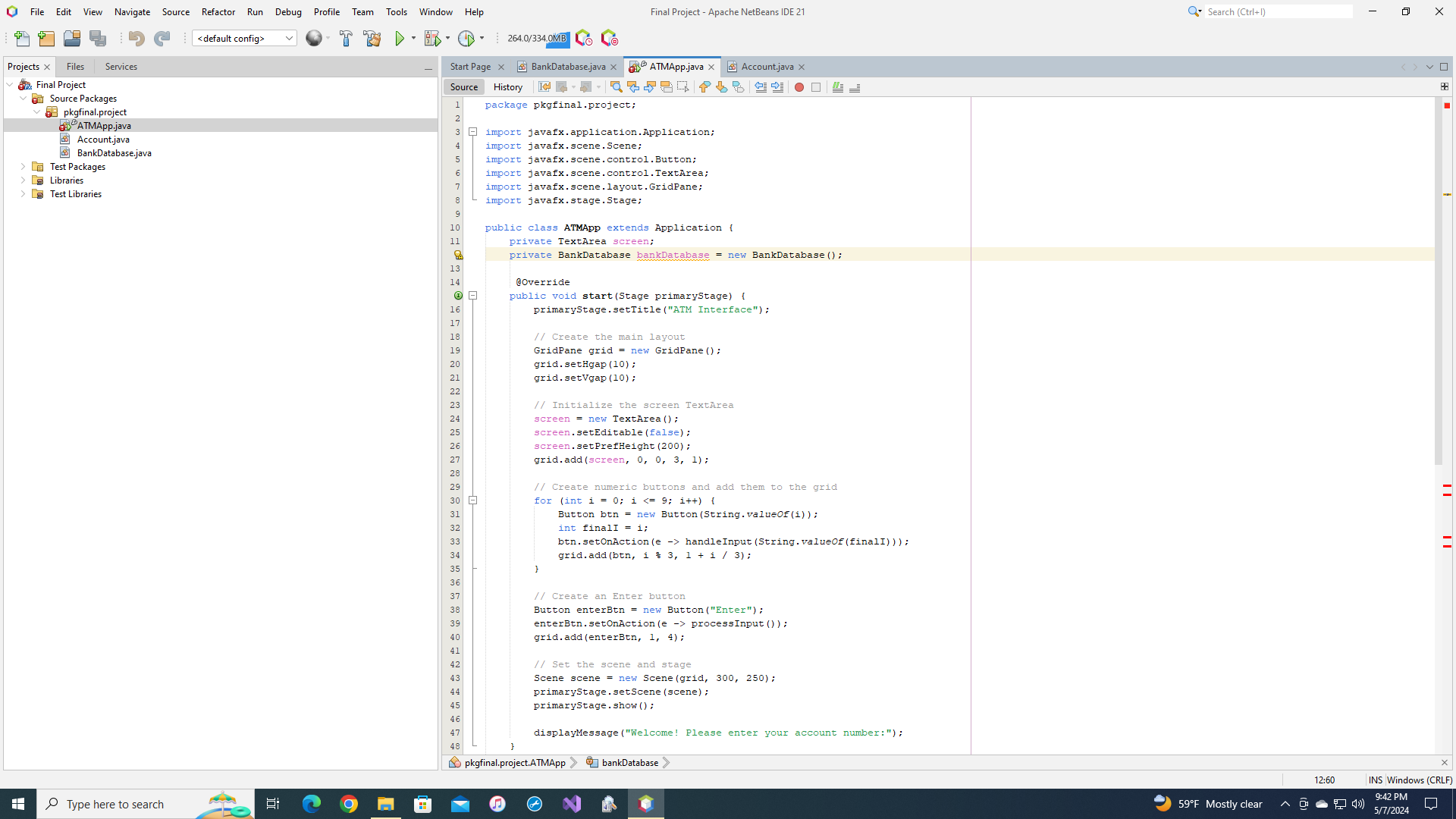 Solved I need the rest of the classes for this JavaFX ATM | Chegg.com