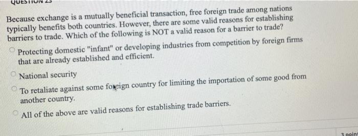 Solved QUESTIU Because exchange is a mutually beneficial | Chegg.com