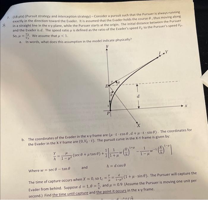 7. (18 pts) (Pursuit strategy and interception | Chegg.com