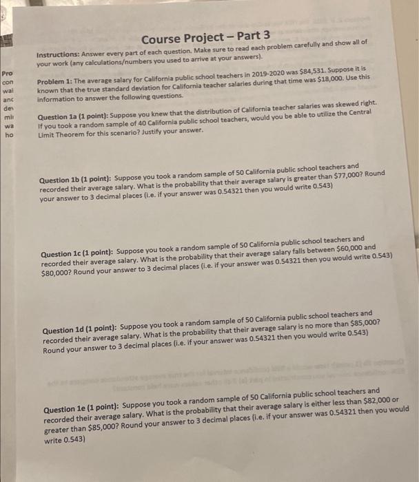 Solved Course Project-Part 3 Instructions: Answer every part | Chegg.com