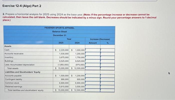 Solved 2. Prepare a horizontal analysis for 2025 using 2024 | Chegg.com