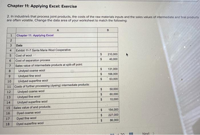 Solved Chapter 11: Applying Excel: Exercise 2. In industries | Chegg.com