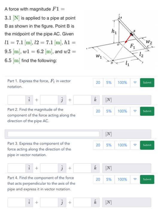 Solved A force with magnitude F1= 3.1[ N] is applied to a | Chegg.com