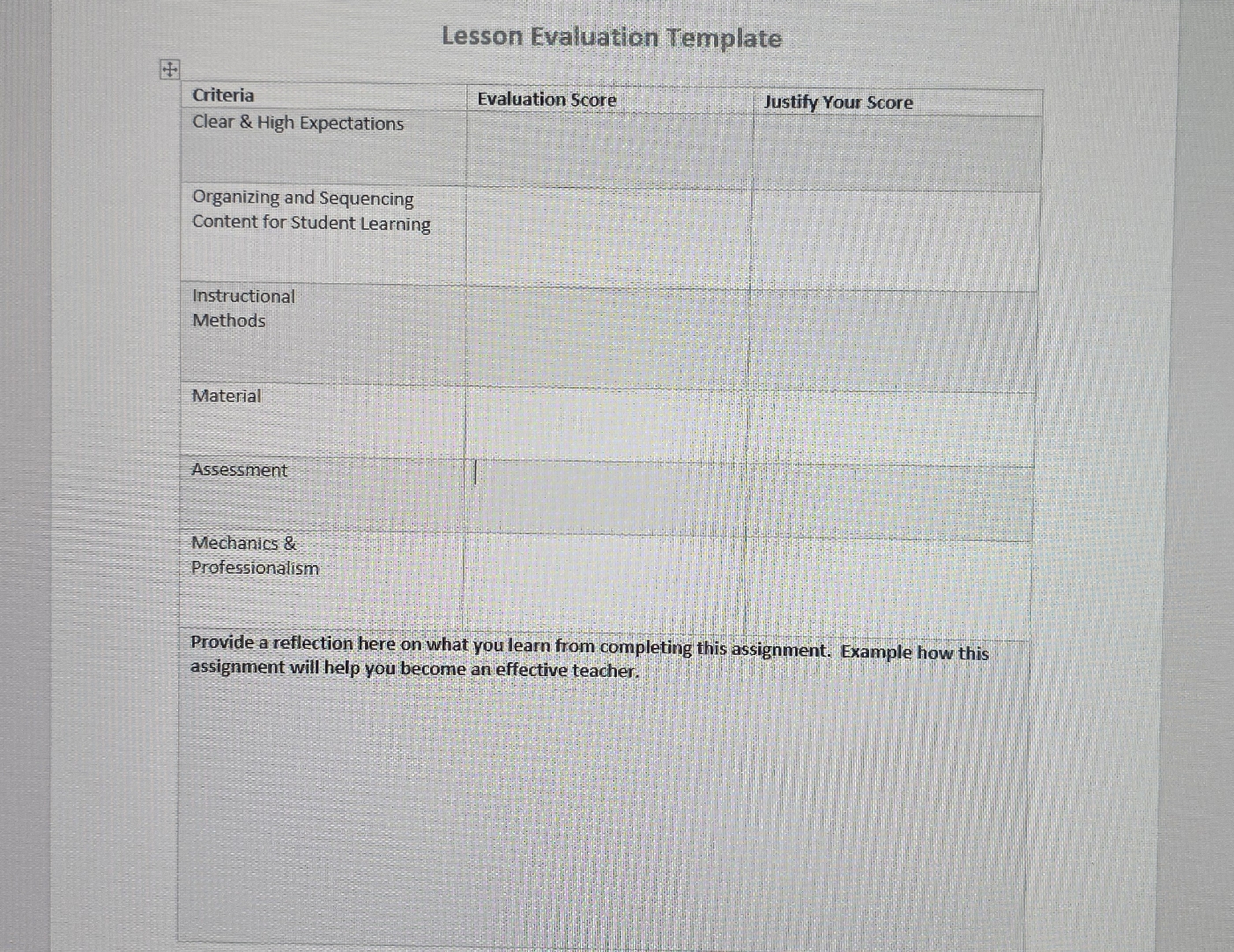 Solved \table[[Criteria,Evaluation Score],[Clear & High | Chegg.com