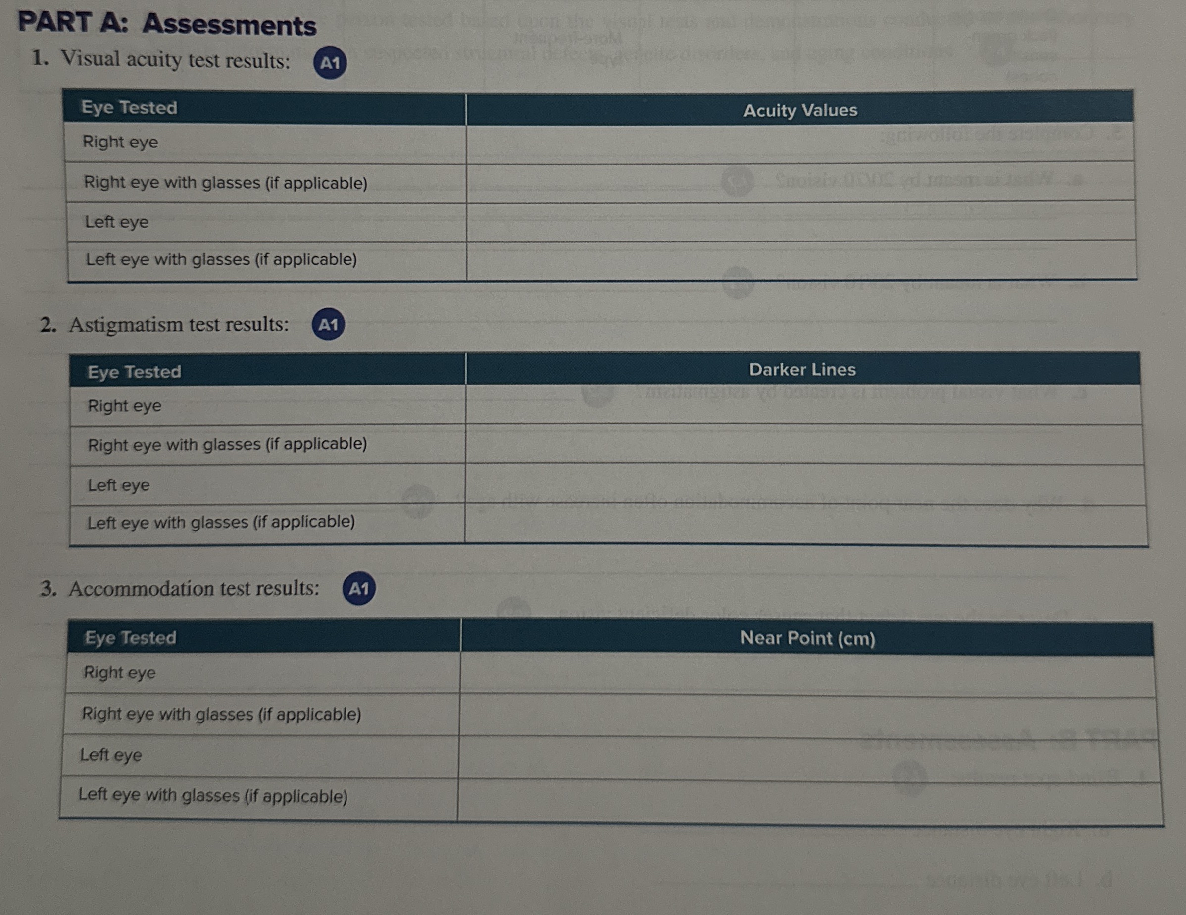 Solved PART A: AssessmentsVisual acuity test | Chegg.com