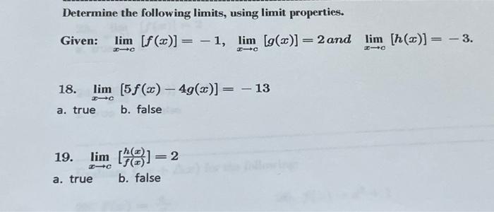 Solved Determine the following limits, using limit | Chegg.com