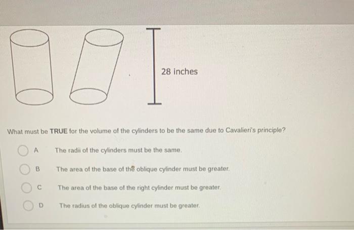 Solved A right cylinder and an oblique cylinder have a | Chegg.com