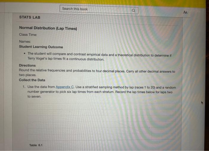 Solved Normal Distribution (Lap Times) Class Time: Names: | Chegg.com