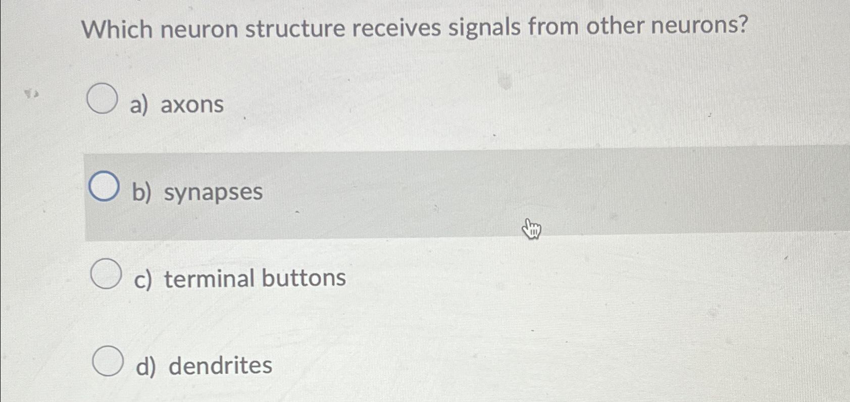 Solved Which neuron structure receives signals from other | Chegg.com