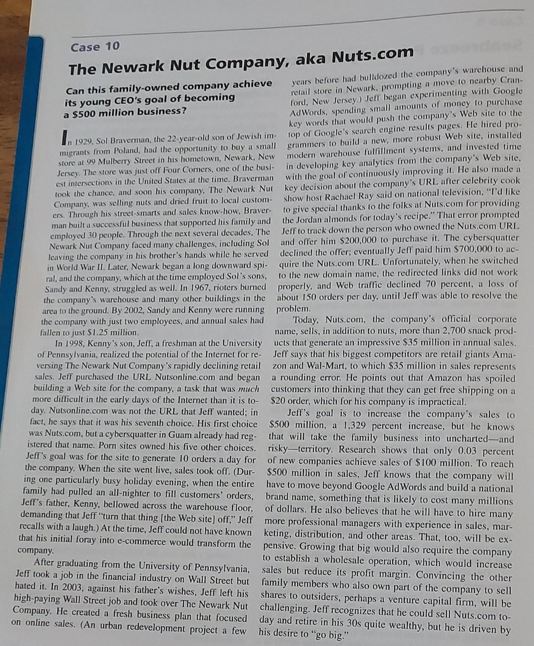 Solved Case 10 The Newark Nut Company, aka Nuts.com years | Chegg.com