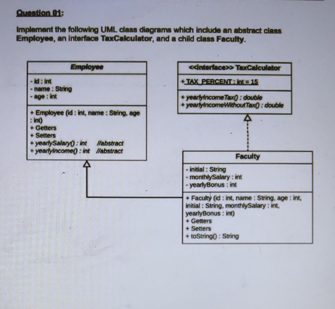 Solved Question 01 Implement The Following Uml Class 