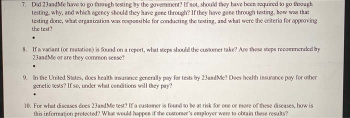 7. Did 23andMe have to go through testing by the | Chegg.com