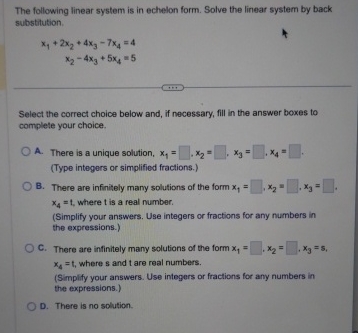 Solved The following linear system is in echelon form. Solve | Chegg.com