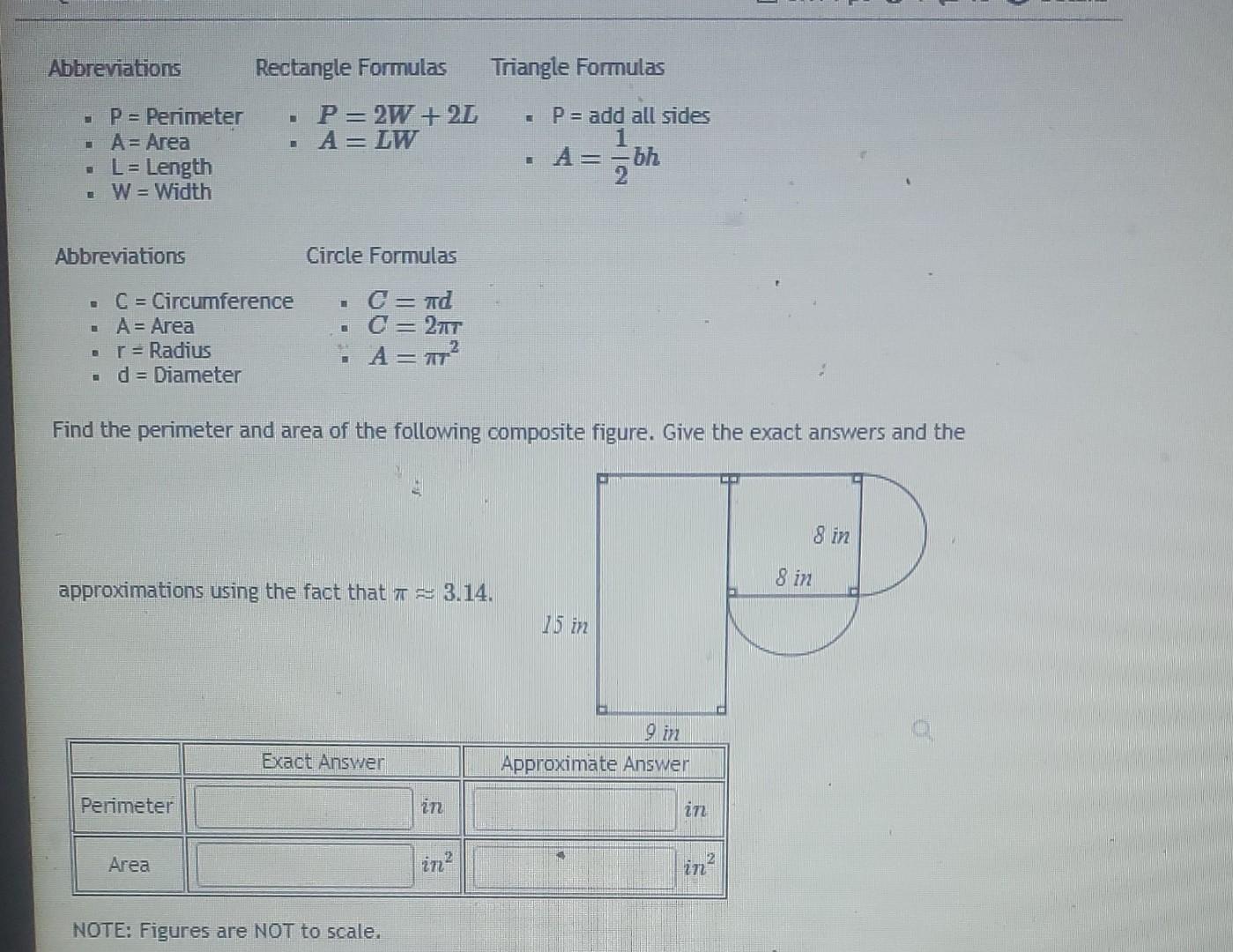 Solved Abbreviations Circle Formulas E C = Circumference A= | Chegg.com