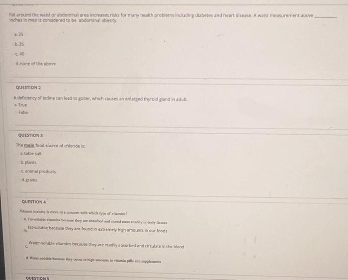 Solved Fat around the walster abdominal area increases tists | Chegg.com