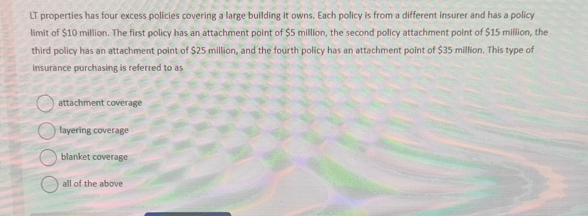 Solved LT properties has four excess policies covering a | Chegg.com