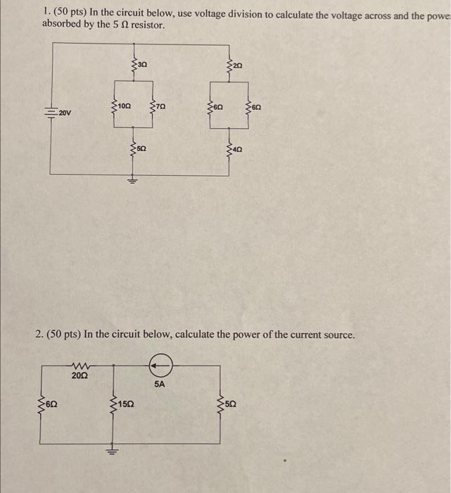 Solved 1. ( 50pts) In the circuit below, use voltage | Chegg.com