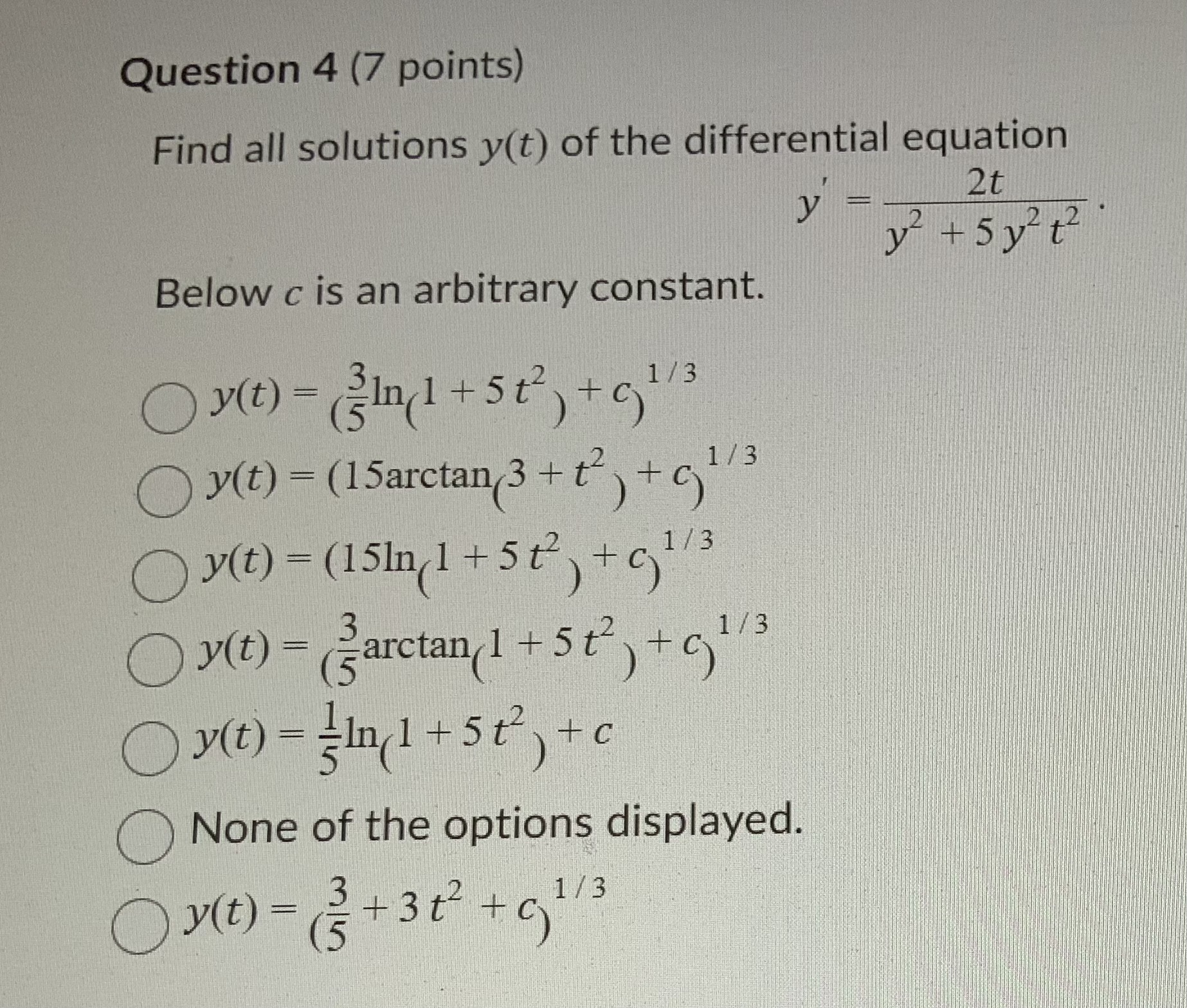 Solved Question 4 (7 ﻿points)Find all solutions y(t) ﻿of the | Chegg.com