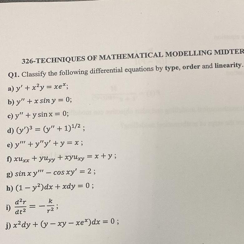 Solved 326-TECHINIQUES OF MATHEMATICAL MODELLING MIDTERQ1. | Chegg.com