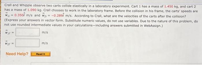 Solved Crall and Whipple observe two carts collide | Chegg.com