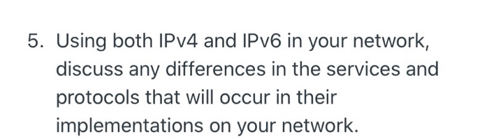 Solved 5. Using both IPv4 and IPv6 in your network, discuss | Chegg.com