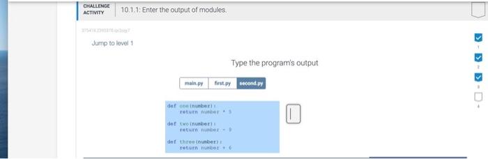 Jump to level 1 Type the program's output main.py | Chegg.com