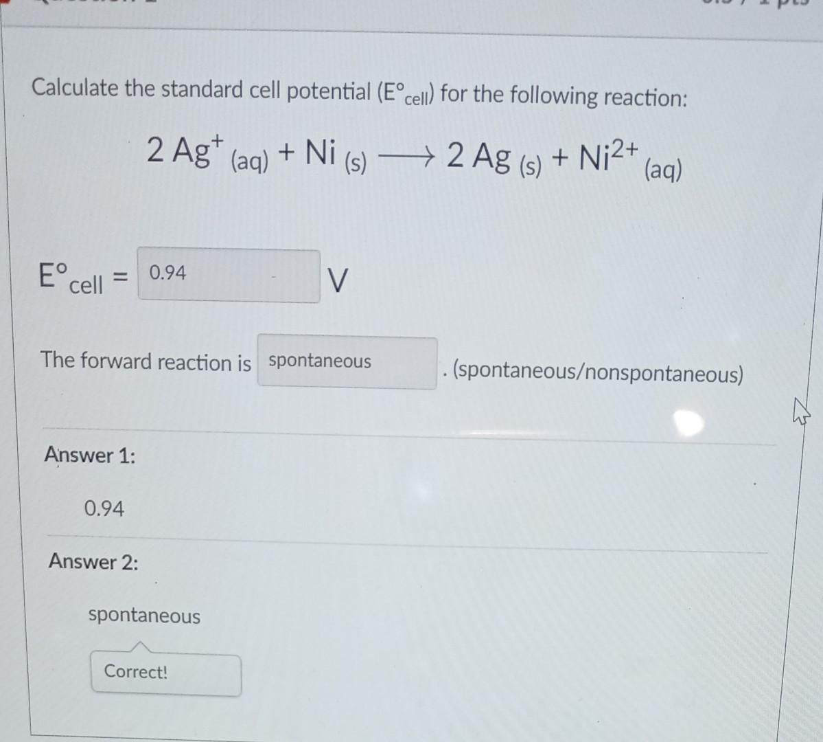 Solved Calculate the standard cell potential (Eºcell) for | Chegg.com