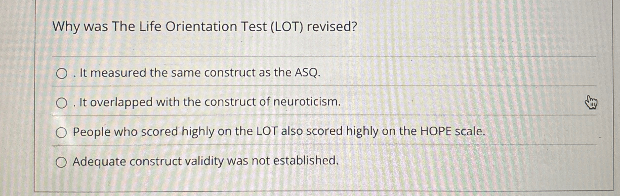 Solved Why was The Life Orientation Test (LOT) ﻿revised?It | Chegg.com