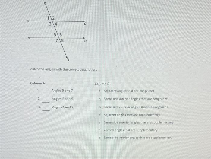 Solved Match the angles with the correct description. Column | Chegg.com