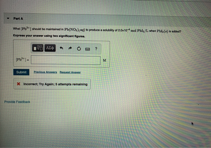 Solved Part A What [Pb2+ should be maintained in Pb(NO3)(aq) | Chegg.com