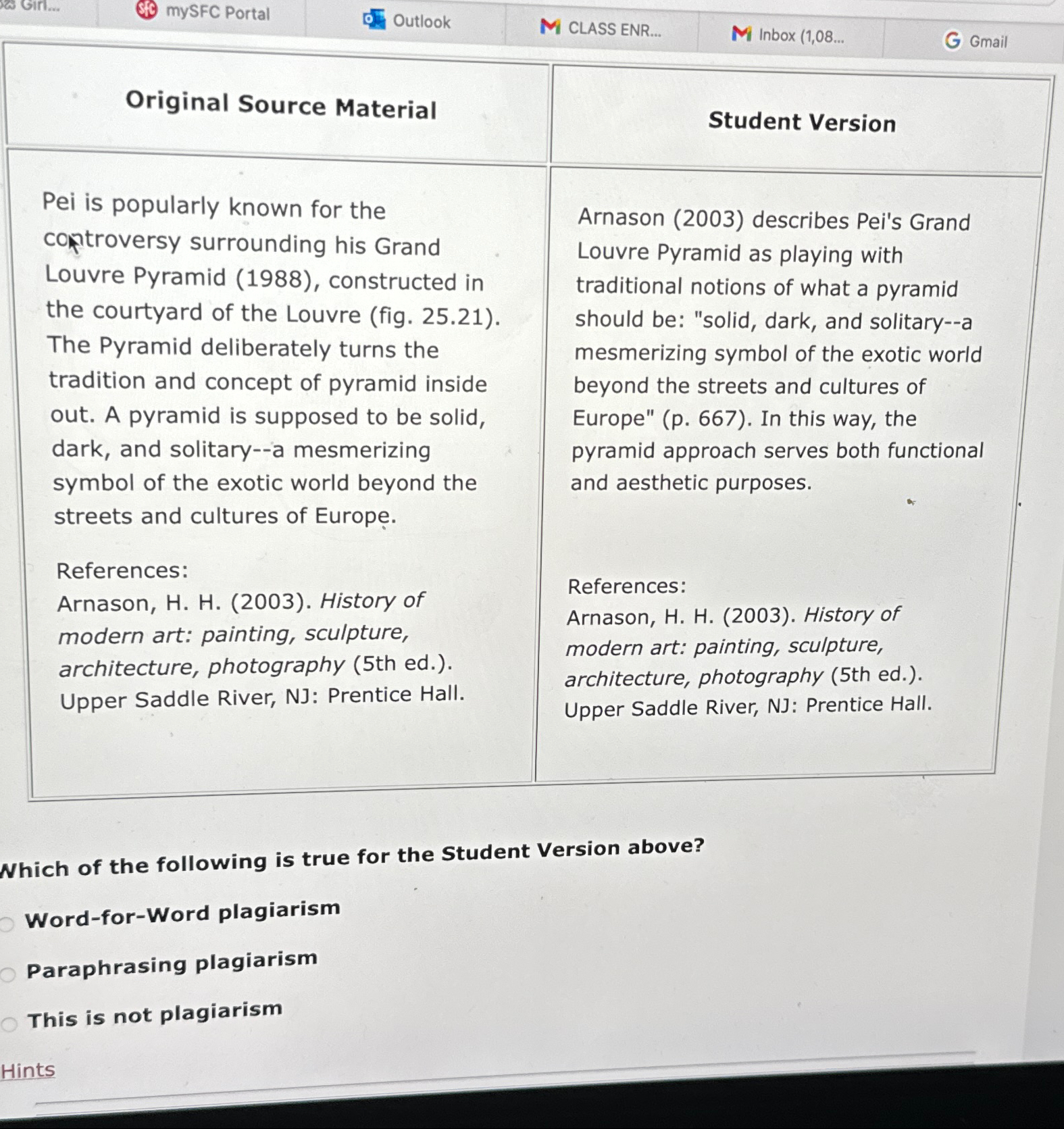 Solved mySFC PortalOutlookCLASS ENR...Inbox GmailOriginal | Chegg.com