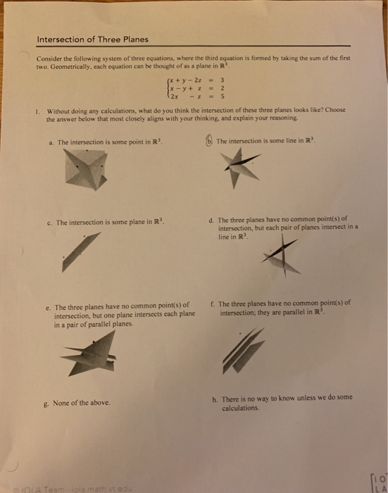 Solved Intersection of Three Planes Consider the following | Chegg.com