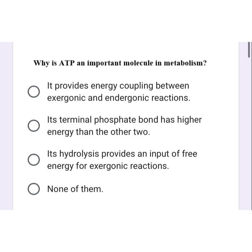Solved Why is ATP an important molecule in metabolism?It | Chegg.com