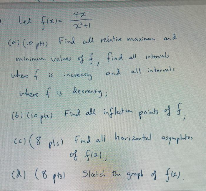 Solved Let f(x)=x2+14x (a) (10ppts) Find all relative | Chegg.com