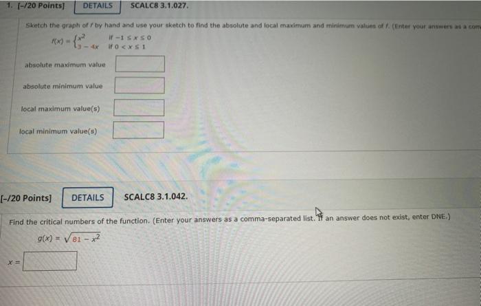 Solved 1. [-/20 Points) DETAILS SCALC8 3.1.027 Sketch the | Chegg.com