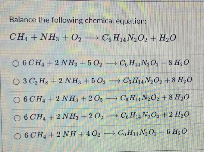 Solved Balance the following chemical equation: | Chegg.com