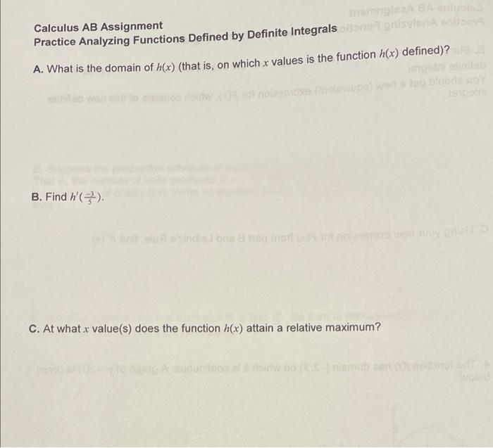 Solved Calculus AB Assignment Practice Analyzing Functions | Chegg.com