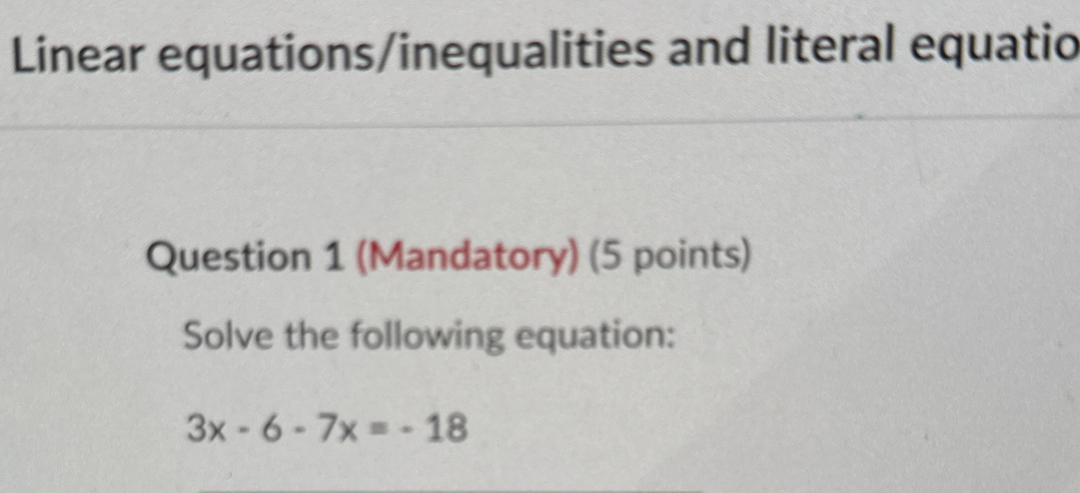Solved Linear equations/inequalities and literal | Chegg.com