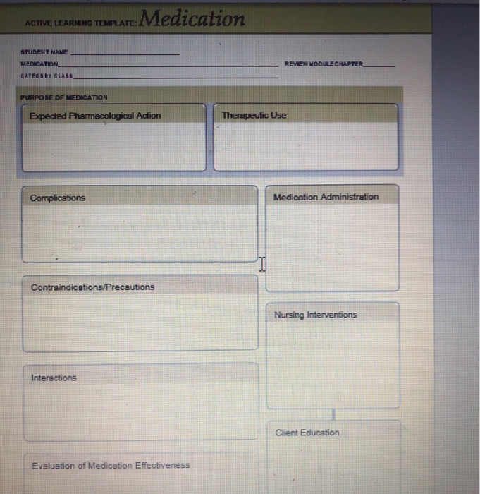 ACTIVE LEARNING TEMPLATE: Medication STUDENT NAME | Chegg.com