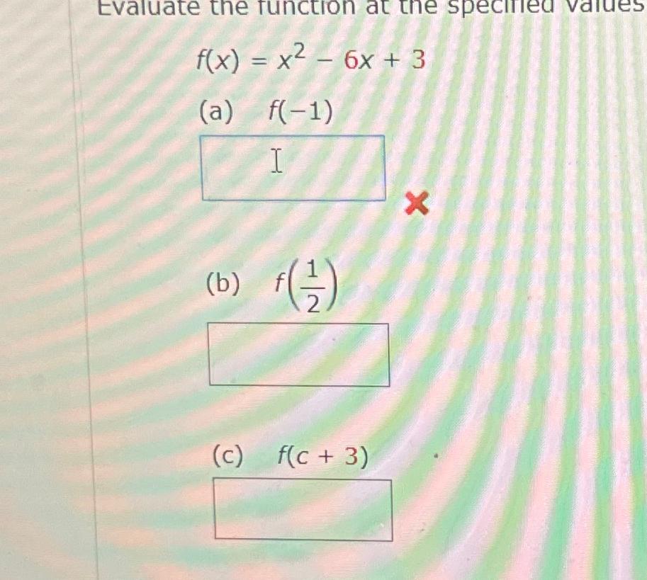 Solved f(x)=x2-6x+3(a) f(-1)(b) f(12)(c) f(c+3) | Chegg.com