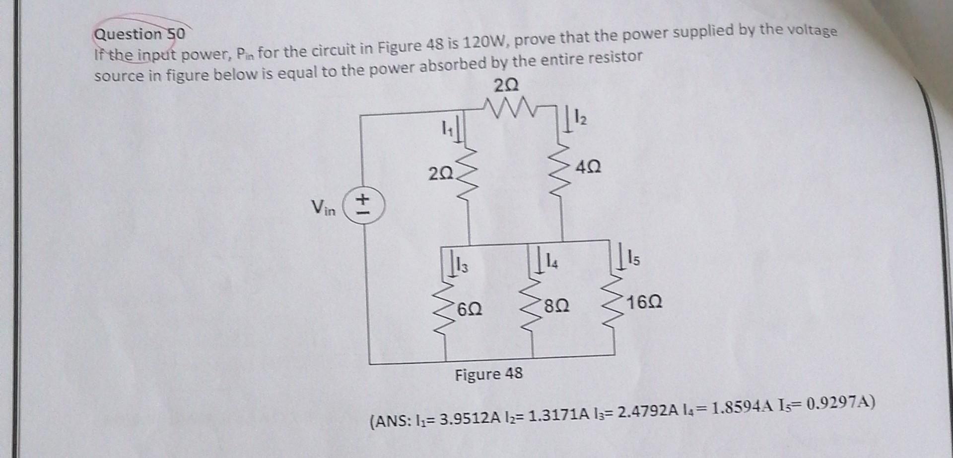 Solved Question 50 If the input power, Pin for the circuit | Chegg.com