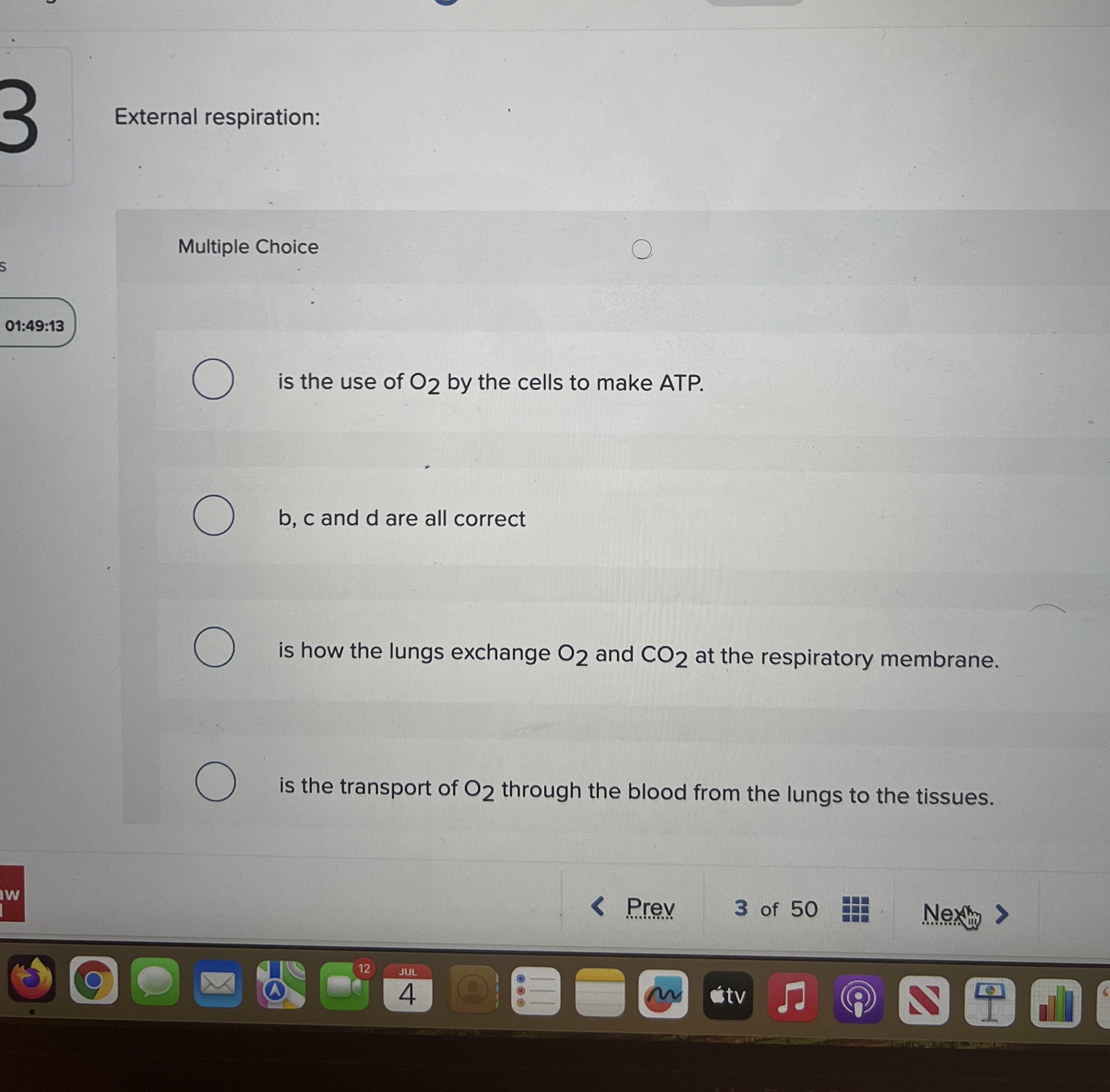 Solved External respiration:Multiple Choice01:49:13is the | Chegg.com