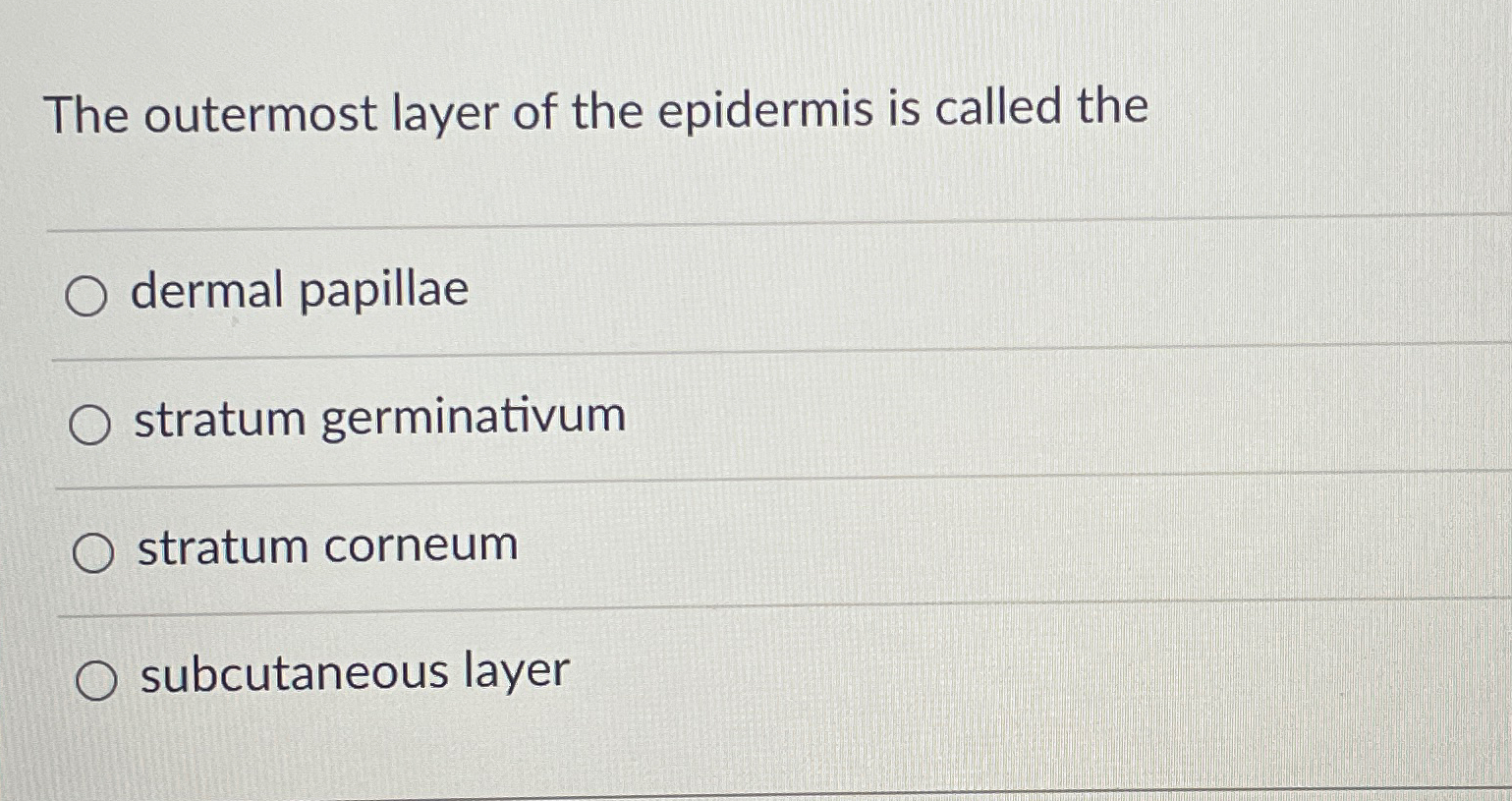 Solved The outermost layer of the epidermis is called | Chegg.com