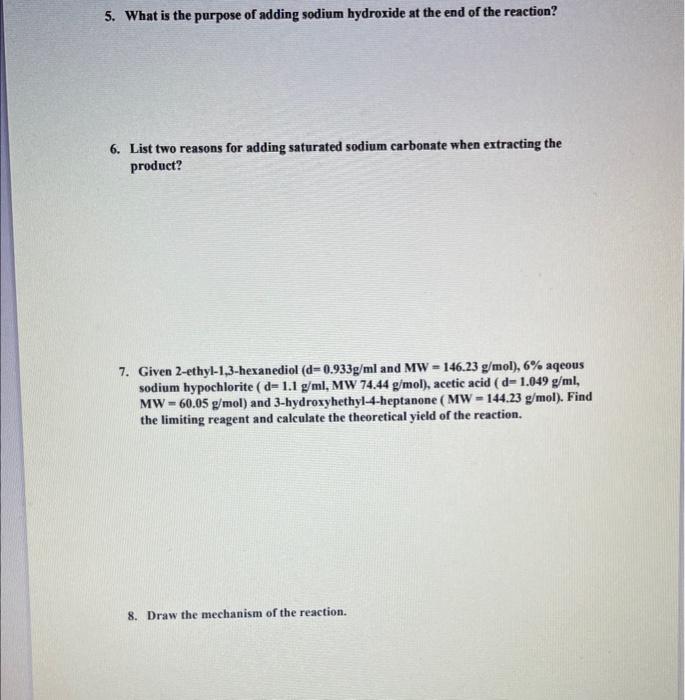 Solved 1. Sodium hypochlorite is the oxidizing reagent used | Chegg.com