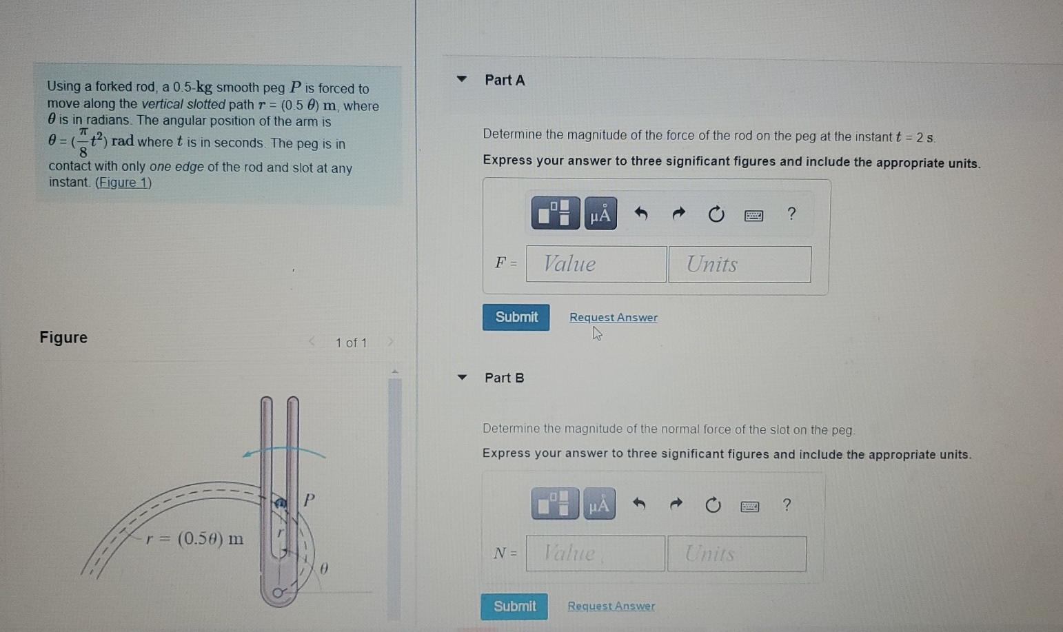Solved Part A Using a forked rod, a 0.5-kg smooth peg P is | Chegg.com